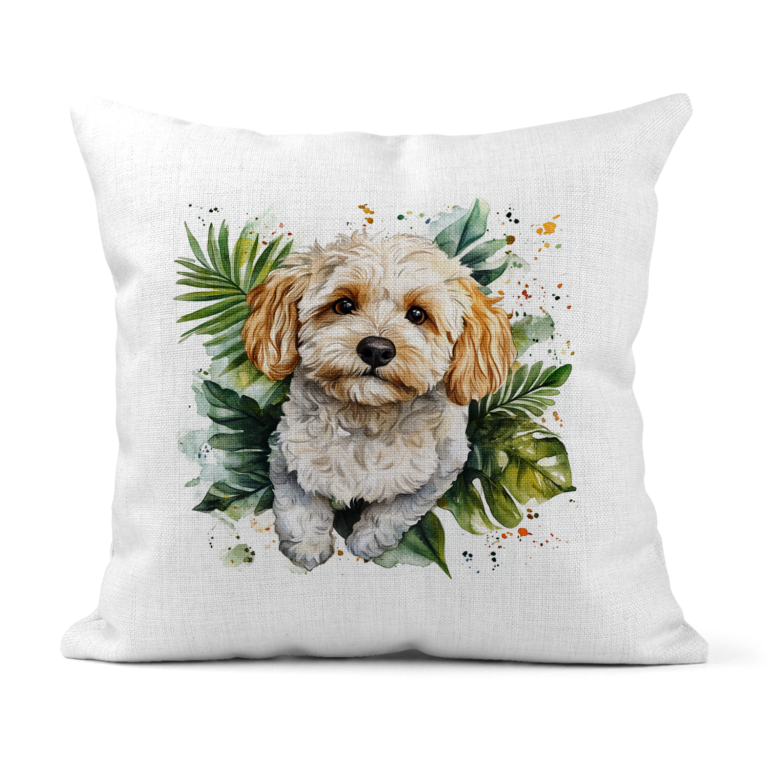 White Cockapoo Looking Up Linen Cushion Covers - The Whispering Raven